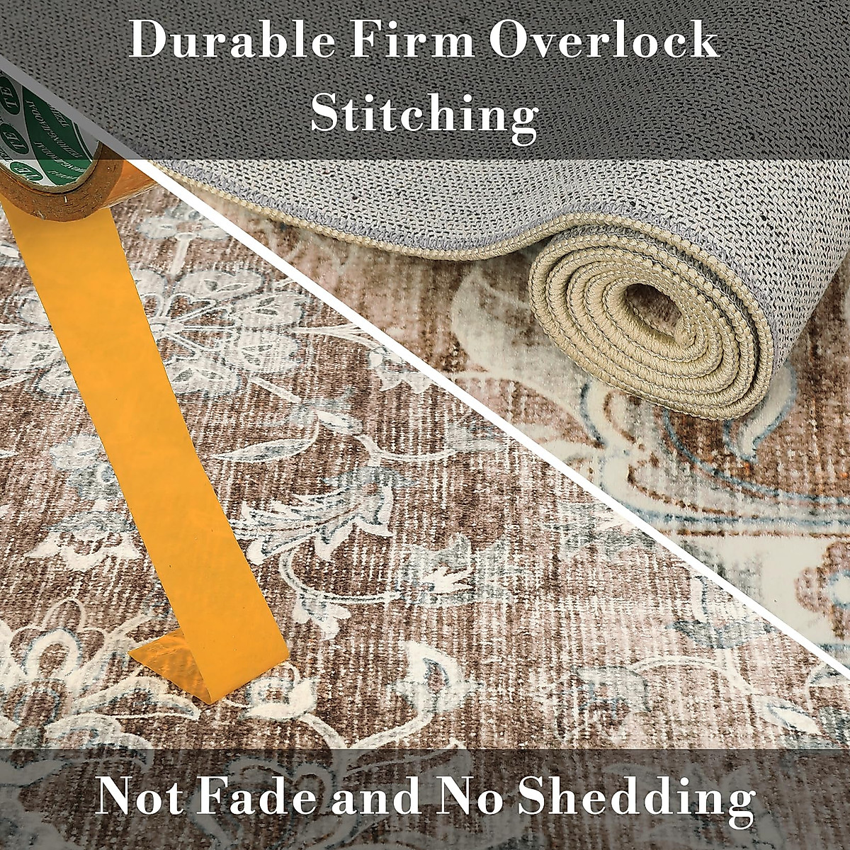 Haperlare Large Living Room Area Rug - 8x10 Large Bedroom Rug Distressed Non-Slip Non-Shedding Oriental Print Floor Carpet for Dining Room Kitchen Brown, 8 x 10