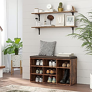 DINZI LVJ Long Wall Shelves, 39.4Inch Wall Mounted Shelves Set of 2, Extra Large Wall Storage Ledges with Sturdy Metal Brackets for Living Room, Bathroom, Bedroom, Kitchen, Rustic Brown