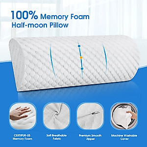 Forias Half Moon Pillow, Memory Foam Leg Pillows for Sleeping Bolster Pillow for Legs Knee Lumbar Support, Semi Roll Pillow for Ankle Rest and Foot Comfort