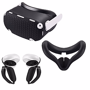 VR Front Face Silicone Protective Shell, Silicone Interfacial Cover, Touch Controller Grips Strap Cover Combination kit 3-in-1 for Meta/Oculus Quest 2 Accessories (Black)