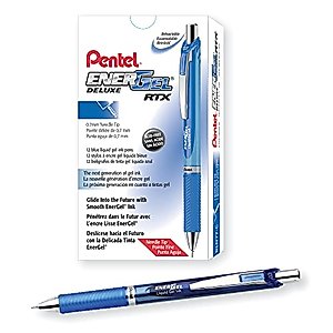 Pentel® EnerGel™ Deluxe RTX Retractable Pens, Needle Point, 0.7 mm, Blue Barrel, Blue Ink, Pack Of 12 Pens