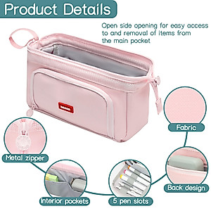 Vocuer pencil case big pencil pouch pencil box large pencil bag for school, pen cases for adults special pencil cases for girls cute aesthetic big capacity pencil bags with zipper(Pink)