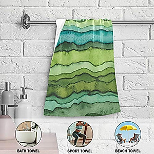 Oyihfvs Hand Drawn Blue Green Waves 2 Pieces Face Towel, Highly Absorbent Cotton Dish Hand Towels, Soft Washcloth for Spa Bathroom Hotel Kitchen Beach Gym Yoga