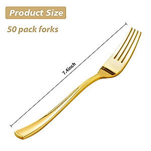 Goodluck 50 Pack Gold Plastic Forks, Heavy Duty Gold Forks Disposable, Gold Plastic Cutlery Perfect for Weddings, Parties, Dinners