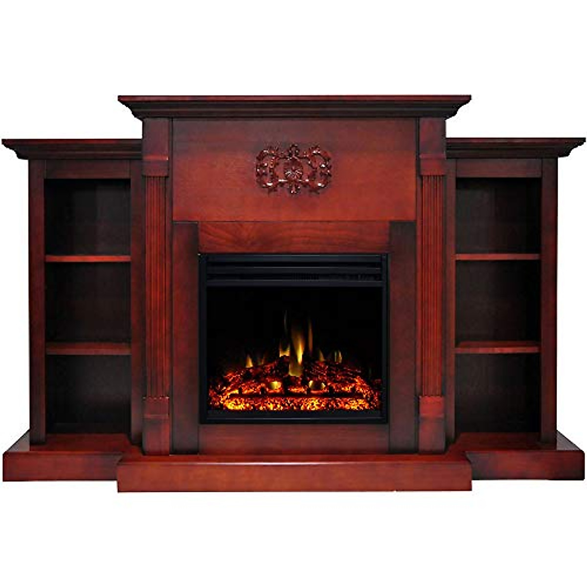Cambridge Savona 72'' Electric Fireplace with Enhanced Charred Log Insert | Multi-Color Flame | for Rooms up to 210 Sq.Ft | Remote | Cherry Mantel | Dual Heat Settings | Timer