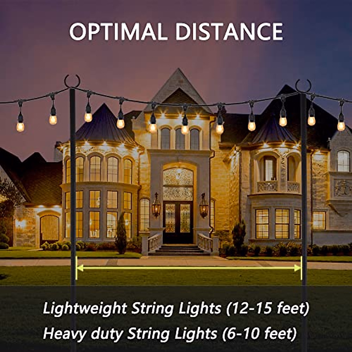 RINLAIN Patio String Lights Poles for Outdoors 2 Pack, 100 Inch Heavy Duty Designed String Light Pole to Use Your Garden, Backyard, Patio, Wedding, Party, Birthday Decorations