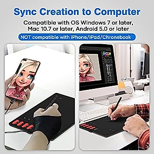 Graphics Drawing Tablet with 8 x 6 Inch Active Area Drawing Tablet, Battery-Free Pen and Express Keys Compatible for Mac/Windows/Android OS