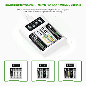 EBL AA AAA Rechargeable Battery 8 Counts with Battery Charger - LCD Smart Charger with 1.2V AA Rechargeable Battery (4pcs) and AAA Batteries (4pcs)