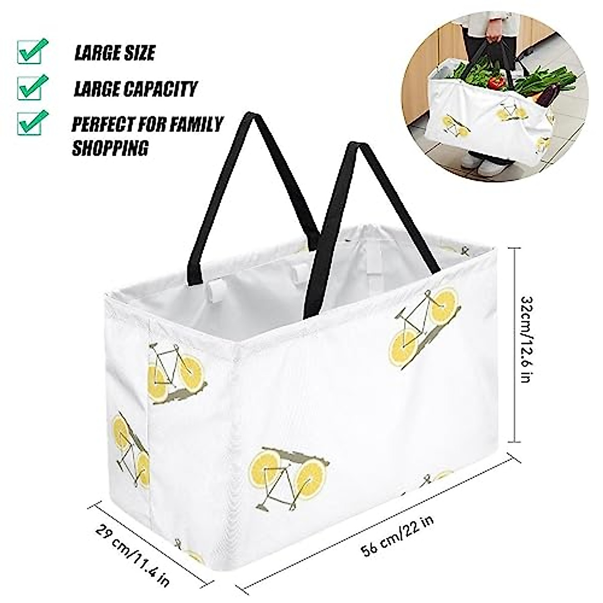 Bicycle Full Print Large Capacity Laundry Organizer Tote Bag - Reusable and Foldable Oxford Cloth Shopping Bags