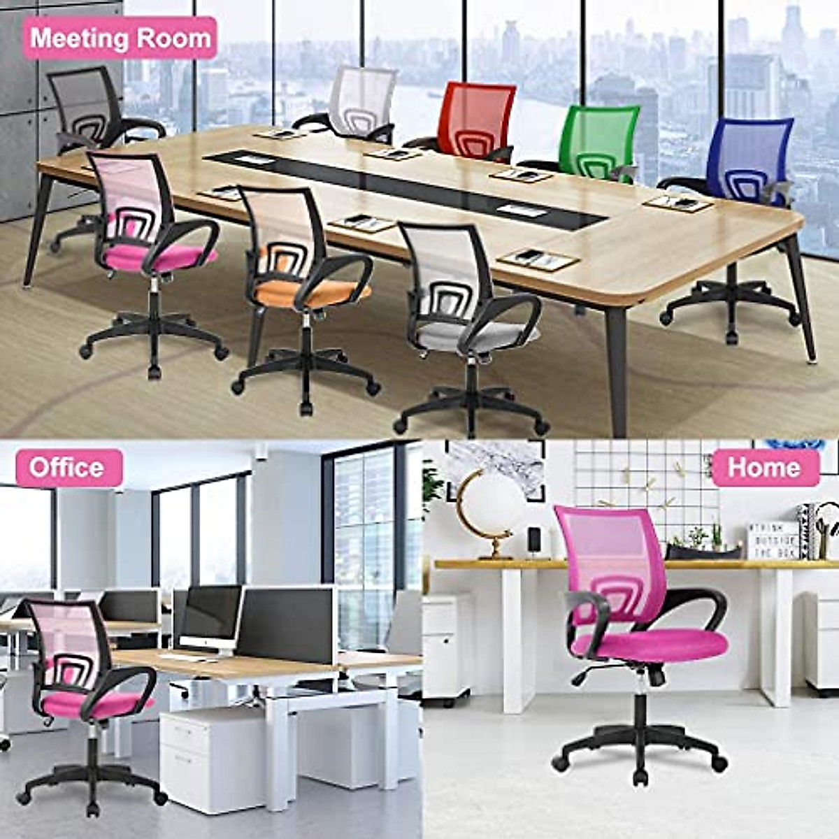 Tffnew Mesh Office Chair Ergonomic Computer Desk Chair Adjustable Home Office Desk Chair with Lumbar Armrest Support Modern Rolling Swivel Chair for Women&Men Adults(Pink)
