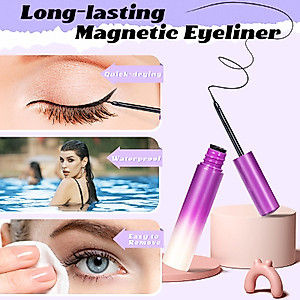 Magnetic Eyelashes with Magnetic Eyeliner Kit, 3D Natural Look False Eyelashes, Reusable Magnetic Lashes with Eyeliner and Tweezers, No Glue(10 Pairs)