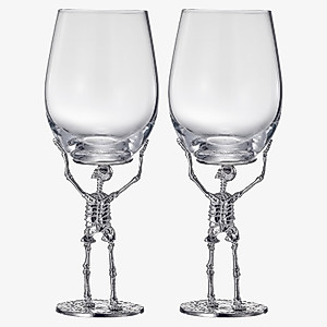 Stemmed Skeleton Wine Glass | Set of 2 | 19oz Skeleton Glasses 10" H, Goth Gifts, Skeleton Gifts, Skeleton Decor, Spooky Wine Gift Set, Perfect for Themed Parties