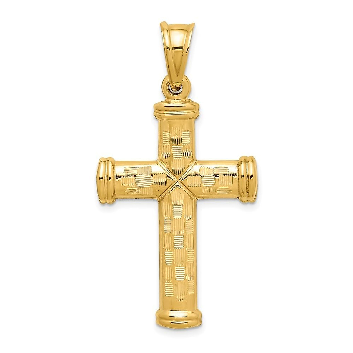 Diamond2Deal 14K Yellow Gold Hollow Diamond-cut Religious Crucifix Cross Pendant Fine Jewelry for Women
