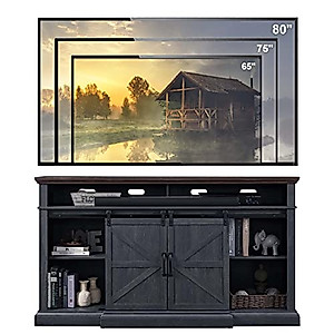 SinCiDo Farmhouse TV Stand for 80 Inch TVs, 39" Tall Entertainment Center w/Double Sliding Barn Door, Large Media Console Cabinet w/Soundbar & Adjustable Shelves for Living Room, 70inch, Dark Grey