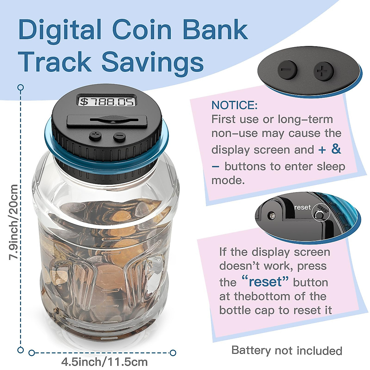 Lefree Big Piggy Bank, Digital Counting Coin Bank,Money Saving Jar,Gift,Powered by 2AAA Battery (Not Included)…