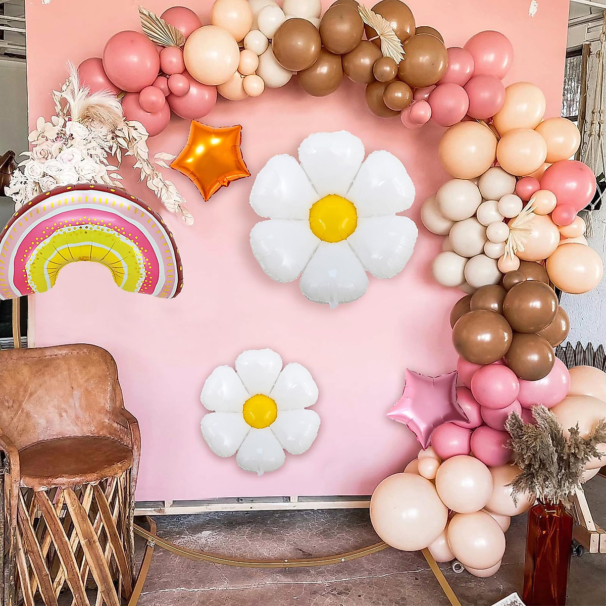 Daisy Groovy Balloon Boho Rainbow Balloon Groovy Birthday Party Decorations Daisy Flower Star Foil Balloons for Groovy Party Supplies Two Groovy Birthday Baby Shower Decor Supplies