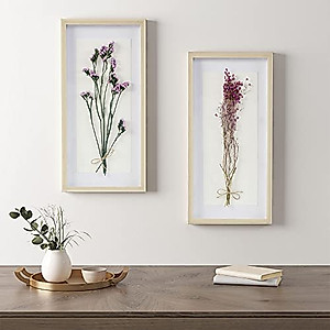 Madison Park Wall Art Living Room Décor - Sundried Natural Flowers in Shadowbox Frame, Floral Home Accent, Bedroom Decoration, Ready to Hang, 12" W x 24" H x 1.25" D, Multi 2 Piece