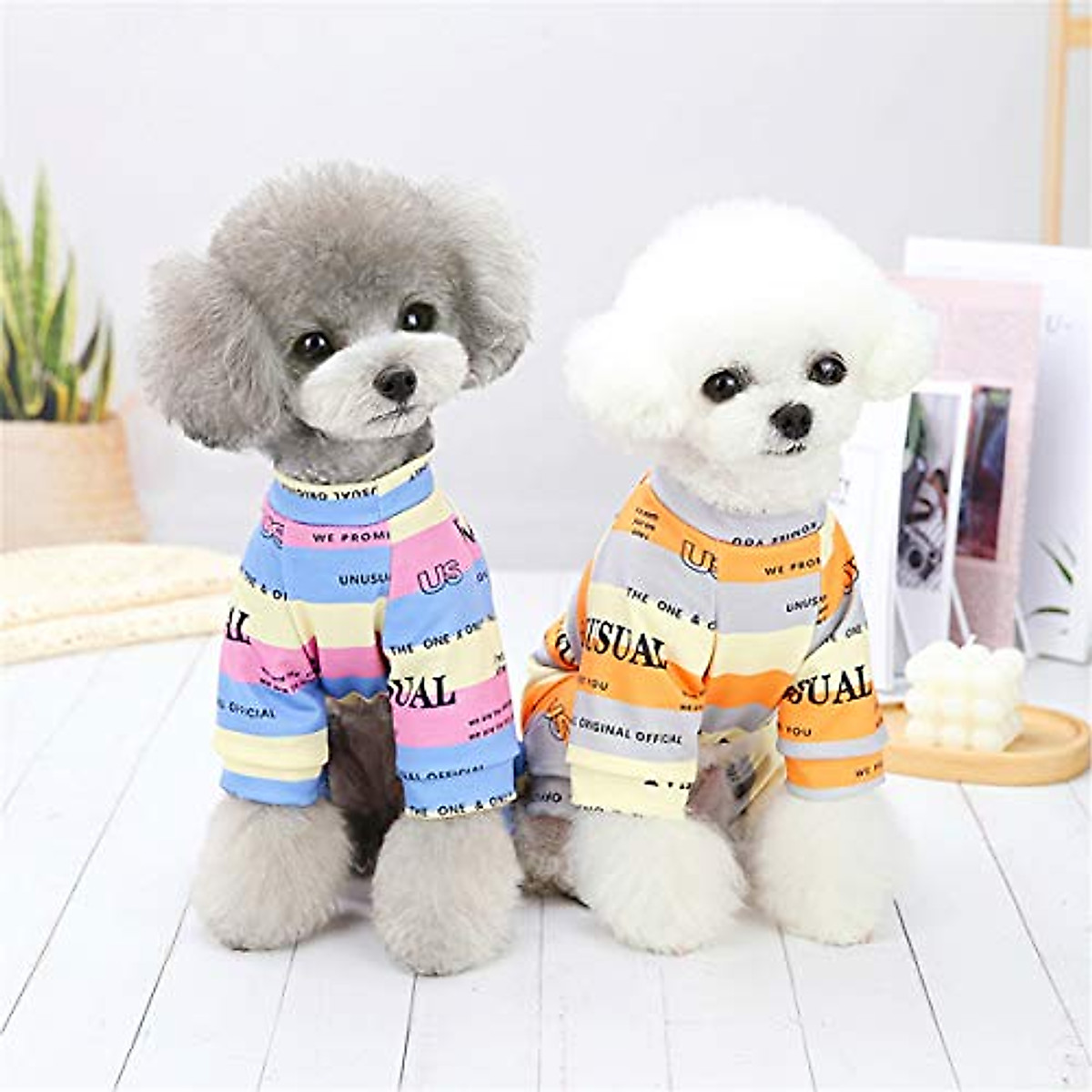 3 Pack of Small Dog Shirt Letter Print Stripe Short Sleeve Green PJS Jumpsuit Soft Lightweight Cotton Onesies for Pet Dog Puppy Cat Apparel Clothes S