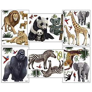 Small Safari Animal Wall Decals- (30) Jungle Animal Wall Stickers for Kids Room Decor Art for Baby Nursery Toddler Children
