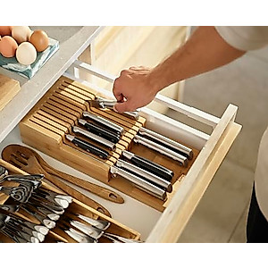 Joseph Joseph DrawerStore Knife Organizer, holds up to 12+ knives, Kitchen Organization & Drawer Storage, Bamboo
