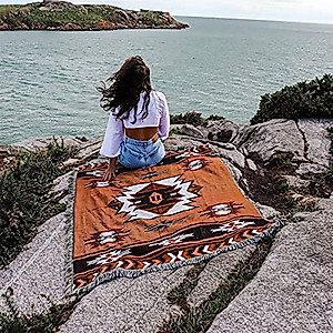 CCHYF Aztec Throw Blanket Native American Blanket Southwestern Boho Decor Reversible Woven Tassels Mexican Blankets and Throws for Couch Bed Chair Wall Tapestry Livingroom Outdoor Beach Brown 51"x63"