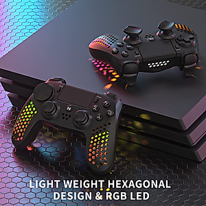 Nitho RGB Wireless Controller for PS4/PS5 (PS4 Game Only)/PC/Android/iOS, Hexagonal Design Joystick with RGB LED Lights, Vibration, 6-Axis Motion Sensor, Touchpad, Audio Jack/Speaker, Trigger Sets