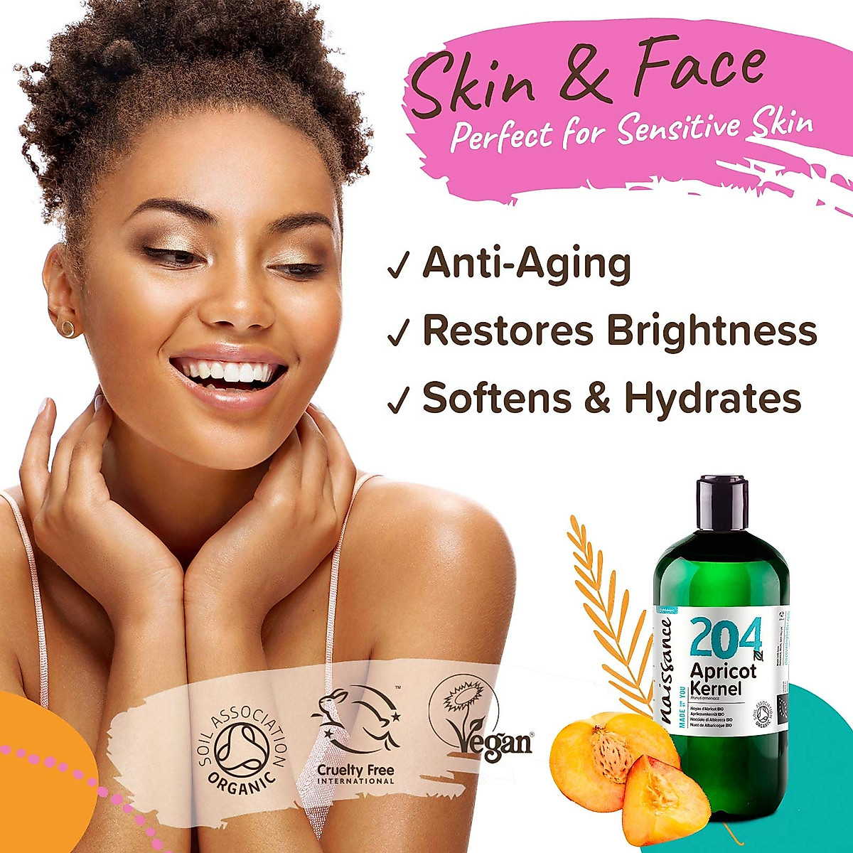 naissance Certified Organic Apricot Kernel Oil 16 fl oz - Pure Natural Cold Pressed Vegan, Hexane Free, No GMO - Ideal as a Massage Base Oil - Moisturizes & Conditions Hair & Skin