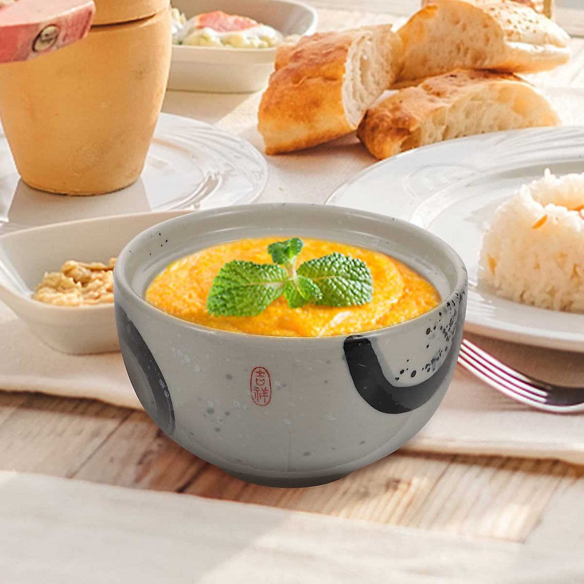 Yardwe Ceramic Bowl with Lid Traditional Japanese Style Soup Bowl Ramen Noodle Soup Rice Bowl with Lid (White)