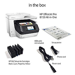 HP OfficeJet Pro 8720 All-in-One Wireless Color Printer, HP Instant Ink or Amazon Dash replenishment ready - White (M9L75A)