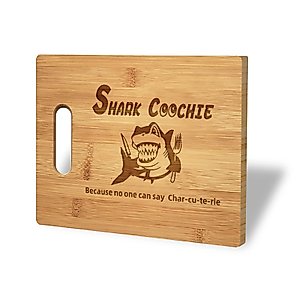 Shark Coochie Charcuterie Board，Handmade Cutting Bamboo Board, Funny Charcuterie Board (Board-A，13‘’)