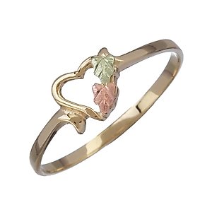 Petite Open Heart Ring, 10k Yellow Gold, 12k Pink and Green Gold in Black Hills Gold Motif, Size 7.75