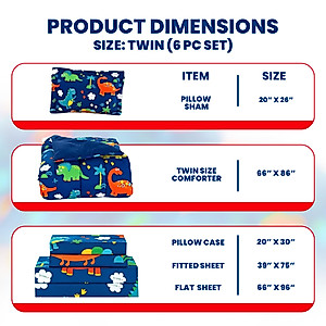 Sapphire Home 6 Piece Dinosaur Twin Bedding Set for Boys, Bed in a Bag, Kids Comforter Set with Bed Sheets, Pillow Case, Toy Pillow, Toddler Bedroom Kit, Dinosaur Room Decor for Boys, Twin Size