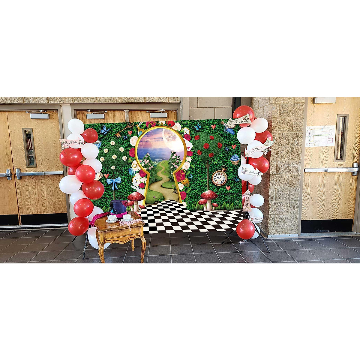 Wonderland Backdrop for Photography Wonderland Tea Party Decorations 8x6FT Fairy Tale Castle Rabbit Green Leaf Birthday Background for Kids Baby Shower Newborn Portrait Photo Props