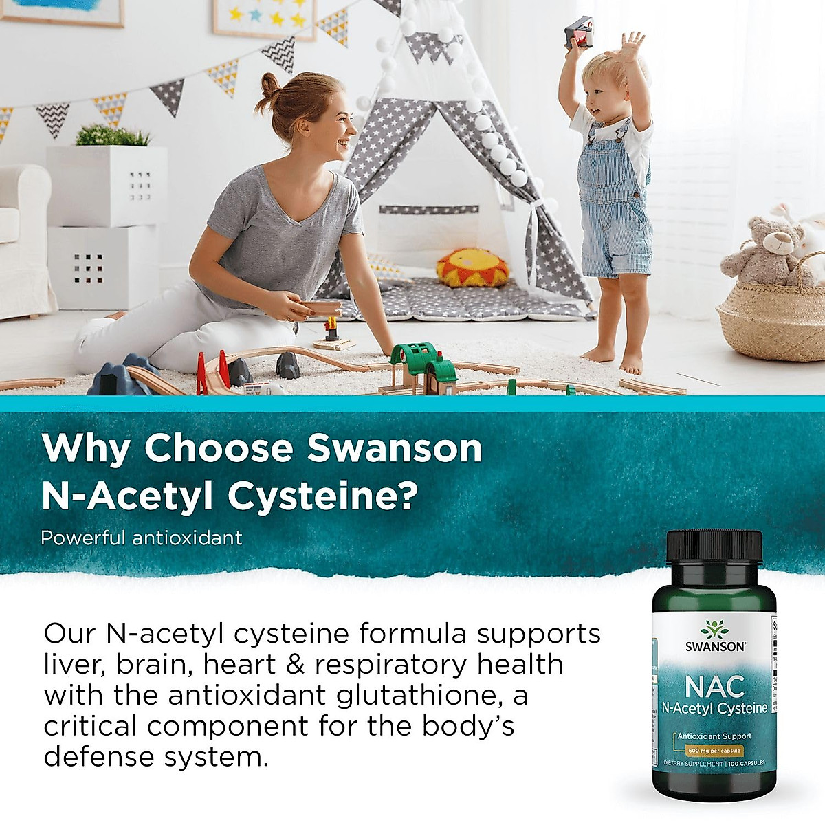 Swanson Premium Brand NAC N-Acetyl Cysteine - 600 mg, 100 Capsules - Antioxidant and Cellular Health Support Supplement
