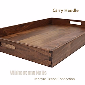 MAGIGO 28 x 18 Inches Extra Large Rectangle Black Walnut Wood Ottoman Tray with Handles, Serve Tea, Coffee or Breakfast in Bed, Classic Wooden Decorative Serving Tray
