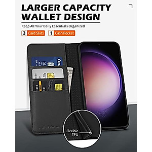 SHIELDON Case for Galaxy S23 5G 6.1", Genuine Leather Galaxy S23 Wallet Case RFID Blocking Credit Card Holder Folio Magnetic Kickstand Shockproof Cover Compatible with Galaxy S23 2023 - Black