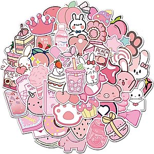 LANKEME 50PCS Cute Kawaii Stickers for Water Bottles, VSCO Pink Stickers for Laptop Aesthetic Stickers Gift for Kids Teens Girls(Pink Rabbit)