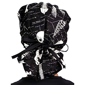 Sparkling EARTH Human Body Skeleton (Glow in The Dark) Banded Bouffant Ponytail Classic Surgical Style Scrub Working Cap - Made in The USA!