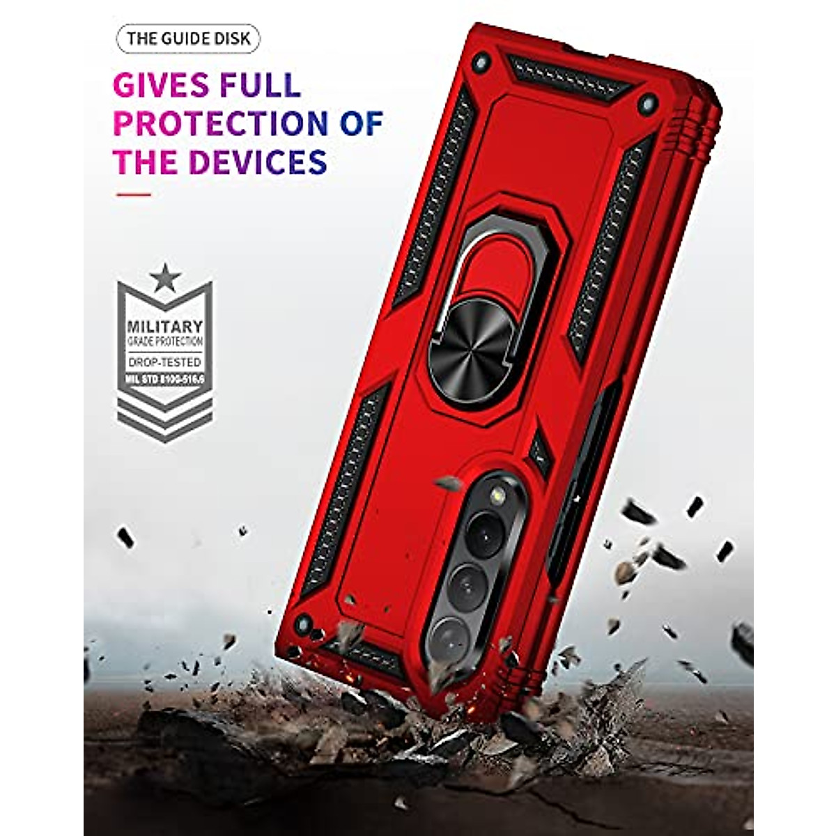 SunStory Compatible with Galaxy Z Fold 3 Case,Samsung Z Fold 3 Case [Military Grade16ft. Drop Tested] with Magnetic Kickstand Car Mount Cover for Samsung Galaxy Z Fold 3 5G 2021 (Z Fold 3, Dark Red)