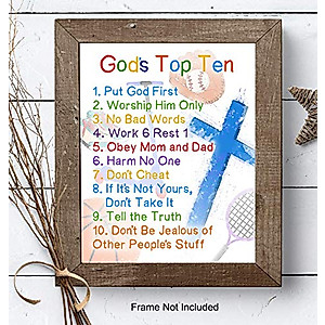 The Ten Commandments for Boys - Bible Verse Religious Christian Scripture Wall Art - Kids Wall Decor, Kids Bedroom Decor, Kids Wall Art - Gift For Child, Girls Room, Nursery Poster Print - 8x10