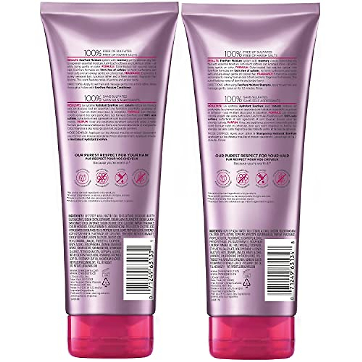 L'Oreal Paris EverPure Moisture Sulfate Free Shampoo and Conditioner with Rosemary Botanical, for Dry Hair, Color Treated Hair, 1 kit