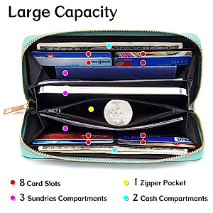 Badiya Women Rfid Blocking Leather Wallet Embossed Zip Around Clutch Purse with Wristlet