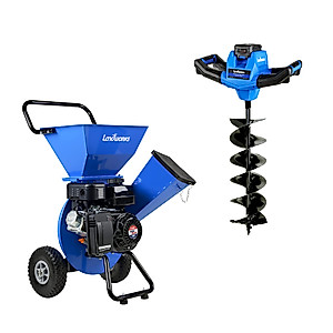 Landworks Wood Chipper 3 in 1 Multi-Function 3" Inch Max Capacity & Earth Auger Power Head Steel 6" Inch x 30" Inch Bit Heavy Duty Electric Cordless Lithium Ion Battery [Bundle Deal]