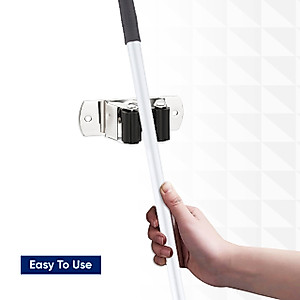 Superio Mop and Broom Holder, Set of 4 Single Piece Hooks, Stainless Steel Wall Mount Cleaning Storage Tool Organizer, Heavy-Duty Hook for Kitchen, Closet Garage, and Office