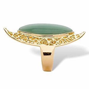 PalmBeach Jewelry 14K Yellow Gold Plated Sterling Silver Oval Shaped Genuine Black or Green Jade Scrolled Halo Ring Size 7