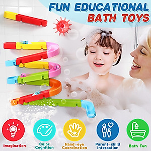 Bath Toys for Kids Ages 3-4-8 Toddler Bathtub Toys Slippery Slide Track DIY Mold Free Shower Toddler Toys with Suction Cups Birthday Gift for Boys Girls Bath Time Ages 3 4 5 6 7 8(38PCS)