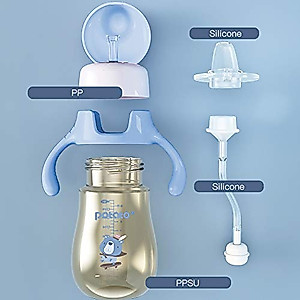 POTATO Sippy Cups For Toddlers with Straw Spill Proof, PPSU Learner Cup with Handle for Boy, Water Bottle for Baby 6 Months with 2 Type of Spout, 10 Ounce Blue