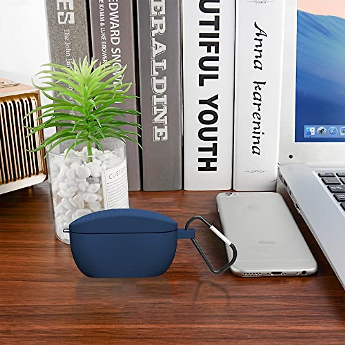 Geekria Silicone Case Cover Compatible with JBL Wave 100TWS, Vibe 100 TWS True Wireless Earbuds, Earphones Skin Cover, Protective Carrying Case with Keychain Hook, Charging Port Accessible (Blue)