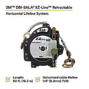 3M DBI-SALA EZ-Line 7605060 Retractable Horizontal Lifeline System, 60' Galvanized Cable, Built In Winch, Tension and Impact Indicators, Blue