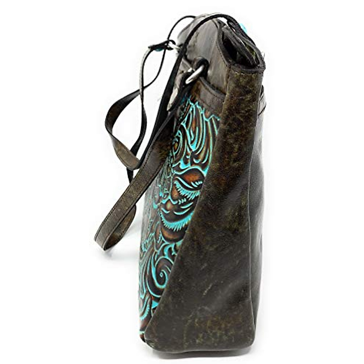 PATRICIA NASH WOMEN'S TOOLED TURQUOISE COLLECTION POPPY LEATHER TOTE HANDBAG PURSE